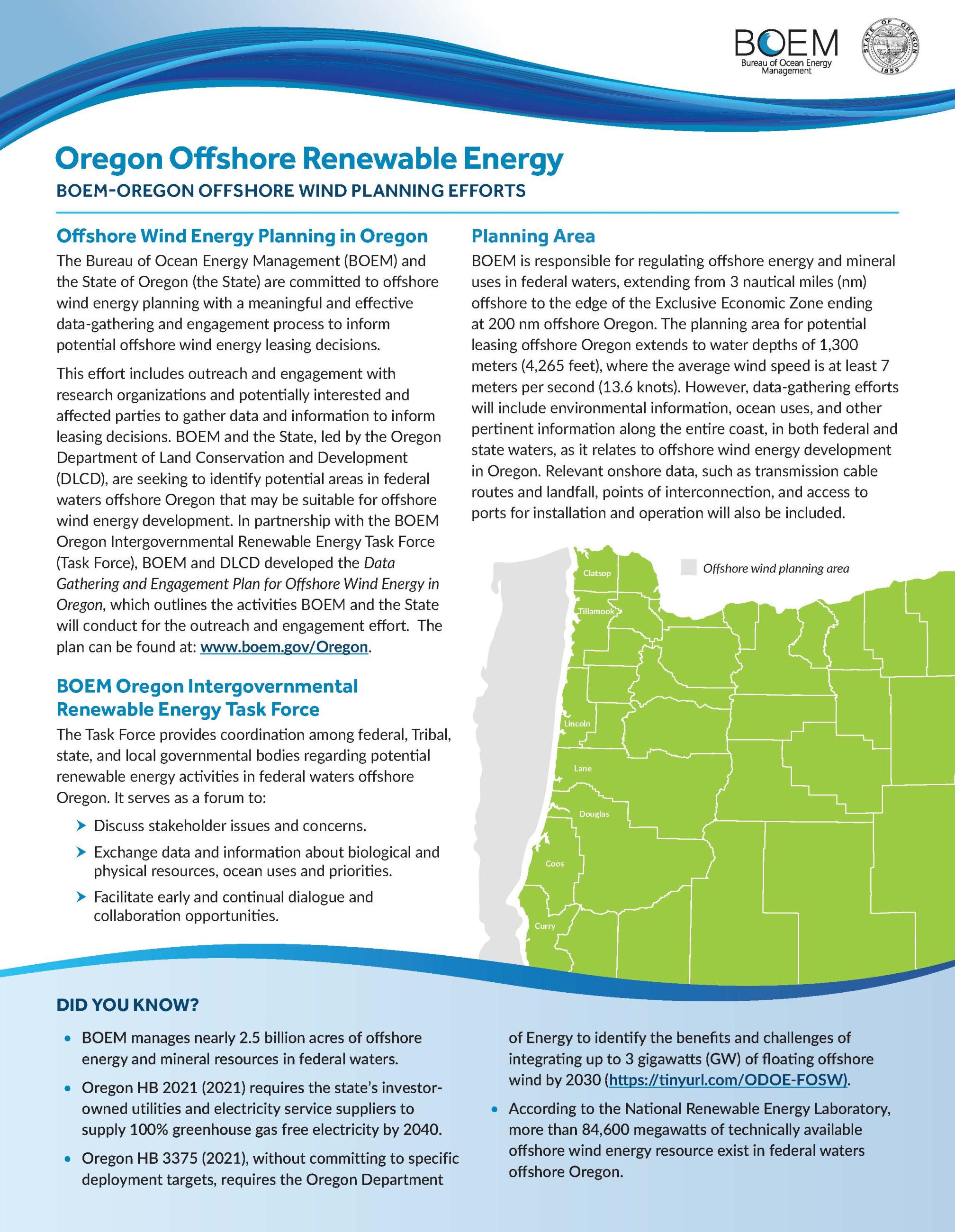 Oregon Wind Energy Areas | Bureau of Ocean Energy Management